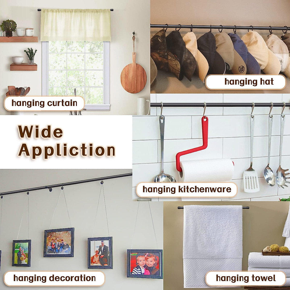 Curtain Rods for Windows 28 to 48 Inch, 5/8 Inch Matte Black Curtain Rod Set with Brackets Heavy Duty Small Drapery Curtain Rods, Size: 23-52 Inch