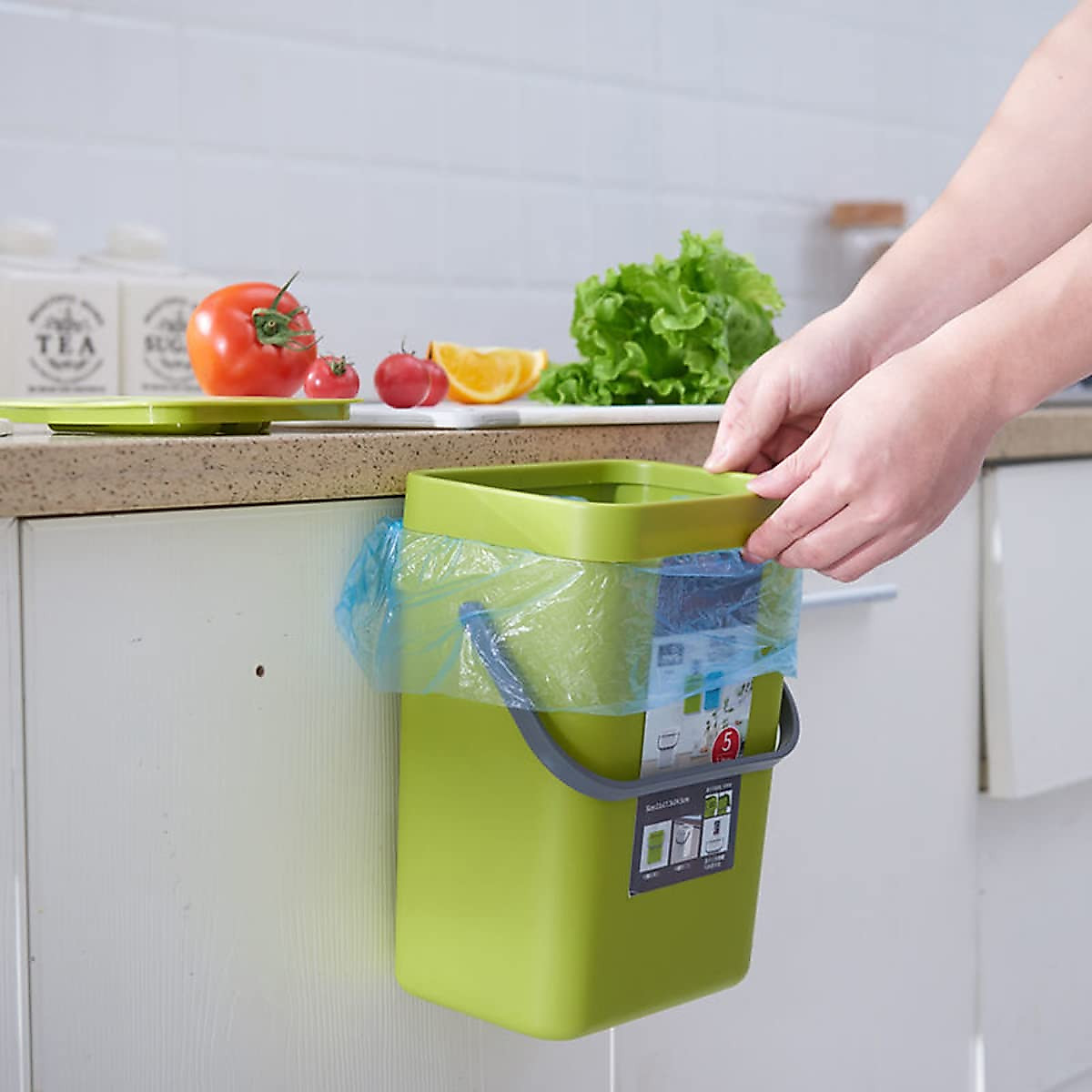 Small Trash Can with Lid Mini Kitchen Hanging Trash Can Tightly Sealed Odor Free, Small Countertop Compost Bin for Scraps from Daily Cooking, Mountable Trash Bin for Kitchen Counter,5L/1.3 Gal