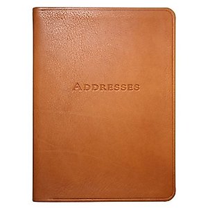 Graphic Image 7 Inch Leather Bound Desk Address Book, Genuine Calfskin Leather, 1,400 Entries, British Tan
