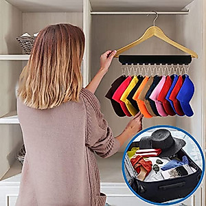 PUPOPIK 2 Pack Hat Rack for Baseball Caps Hat Organizer, 10 Hat Storage Clips for The Storage of Hats in The Closet and Room, Hat Rack Organizer - Fits All Size Hangers,Black (BLACK-2PACK)