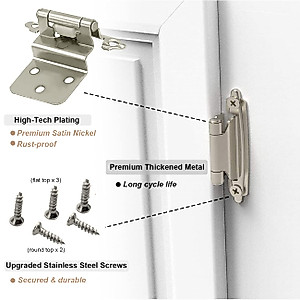 Double Elite 3/8" Inset Satin Brushed Nickel Cabinet Hinges 25 Pairs(50 Pcs), Self Closing Hinges for Kitchen Cabinets/Cupboard/Furniture Doors, Silver Nickel Cabinet Door Hinges with Upgraded Screws