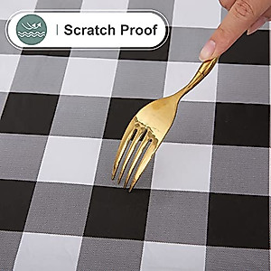 misaya Rectangle Waterproof Vinyl Table Cloth, Buffalo Flannel Backed Tablecloth, Wipeable Plastic Table Cover for Dinner, Kitchen, Outdoor, (60" x 84", Black and White)