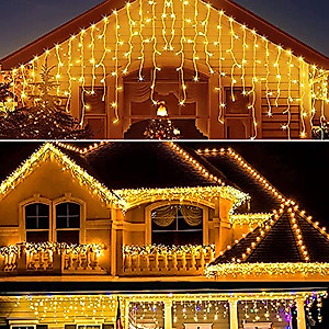 Christmas Icicle Lights Outdoor 33FT 400LED Outdoor Waterproof Holiday Decorations Lights with Remote Control, 8 Modes, Outside Christmas Lights for House, Porch, Eave, Garden Wall Decor (Warm White)