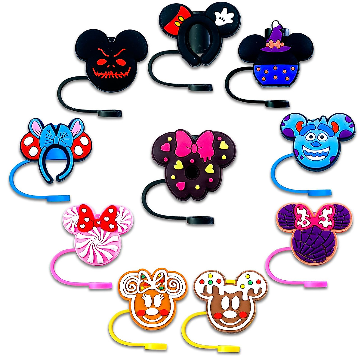 10Pcs Cartoon Straw Cover Cup for Tumbler Cup,10mm Cartoon Drinking Straw Topper, Reusable Protectors Straw Tips Lids for Cup Accessories (10Pcs Mouse10mm)