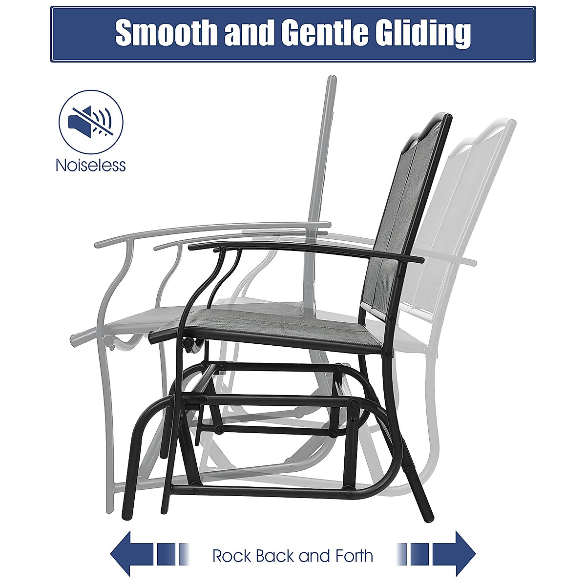 Giantex Patio Glider Benches for Outside, Swing Glider Chair with Steel Frame, 400 LBS Capacity, Patio Swing Rocker, 2-Person Loveseat for Backyard, Poolside, Lawn, Balcony, Porch Glider Bench(Gray)