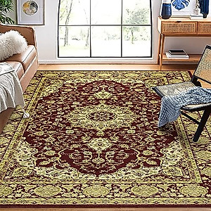 GlowSol Area Rugs 5x8 Boho Fuzzy Area Rugs for Living Room Boho Rug Throw Rugs Bohemian Vintage Rug for Bedroom Dining Room Soft Low Pile Large Non Slip Floor Carpet,Red 5x8