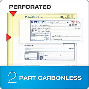 Adams Money and Rent Receipt Book, 2-Part, Carbonless, White/Canary, 7-5/8" x 10-7/8", Bound Wraparound Cover, 200 Sets per Book, 4 Receipts per Page (DC1182)
