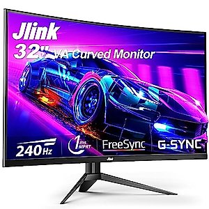 Jlink 32-Inch Curved Gaming Monitor up to 240Hz,1080P Computer Monitor 1500R/1ms(MPRT)/Low Blue Light,Frameless PC Monitor with HDMI DisplayPort, Freesync & G-sync Compatible, Tiltable/VESA Mountable