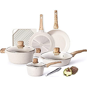 Pots and Pans Set - Caannasweis Kitchen Nonstick Cookware Sets Granite Frying Pans for Cooking Marble Stone Pan Sets Kitchen Essentials Set (Normal Size)