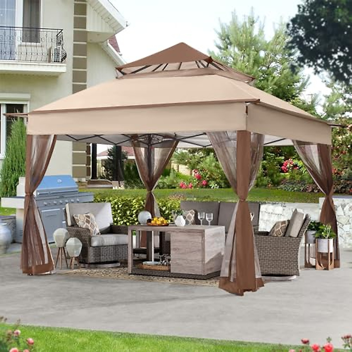 ABCCANOPY Pop Up Gazebo 11x11 - Outdoor Canopy Tent with Mosquito Netting for Patio Garden Backyard (Beige)