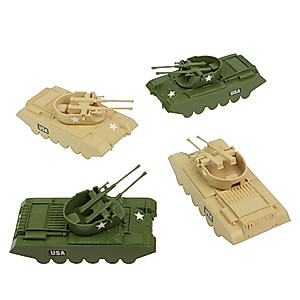 BMC Classic Payton Anti-Aircraft Tanks - 4pc Tan Green Plastic Army Men Vehicles