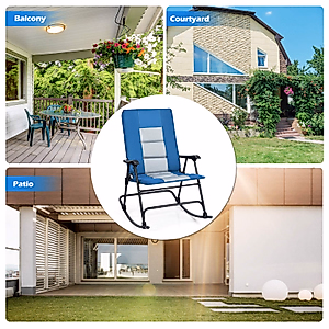 DORTALA Foldable Rocking Chair, Oversized Camping Rocking Chair w/High Back and Armrest, Padded Folding Lawn Chair, Support 350 lbs, Portable Chair for Outdoor, Patio, Blue