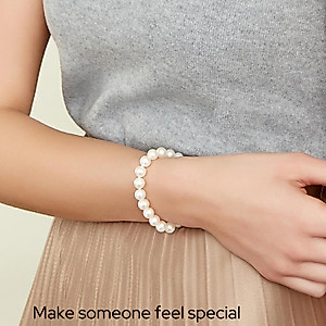 The Pearl Source White Freshwater Pearl Bracelet for Women - Cultured Pearl Bracelet in 14k Gold Plated Sterling Silver Clasp with Genuine Cultured Pearls, 7.5"