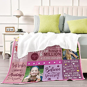 Kendt Personalized 16th Birthday Blanket with Photos,16 Year Old Birthday Gifts for Girl,Custom 16th Birthday Gifts for Girls, Daugther, Sister,Besties,Birthday Decorations(Pink Blanket)