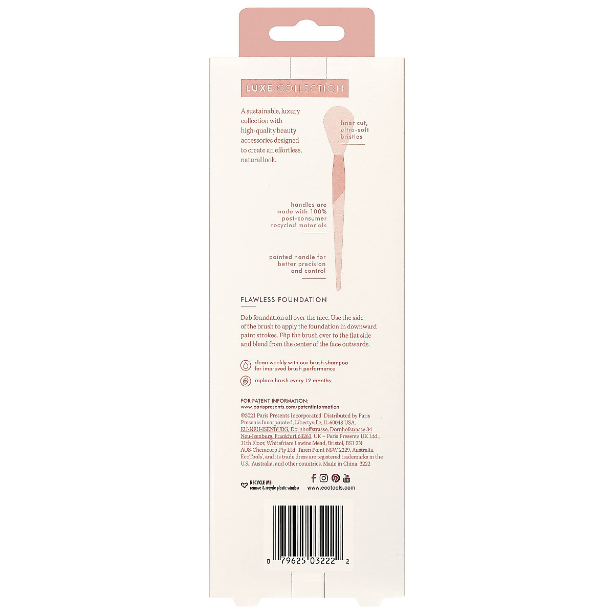 EcoTools Ecofriendly Luxe Flawless Foundation Makeup Brush for Liquid & Cream Foundation, Dense, Synthetic Bristles, Eco-Friendly Premium Quality Makeup Brush, Vegan & Cruelty-Free, 1 Count