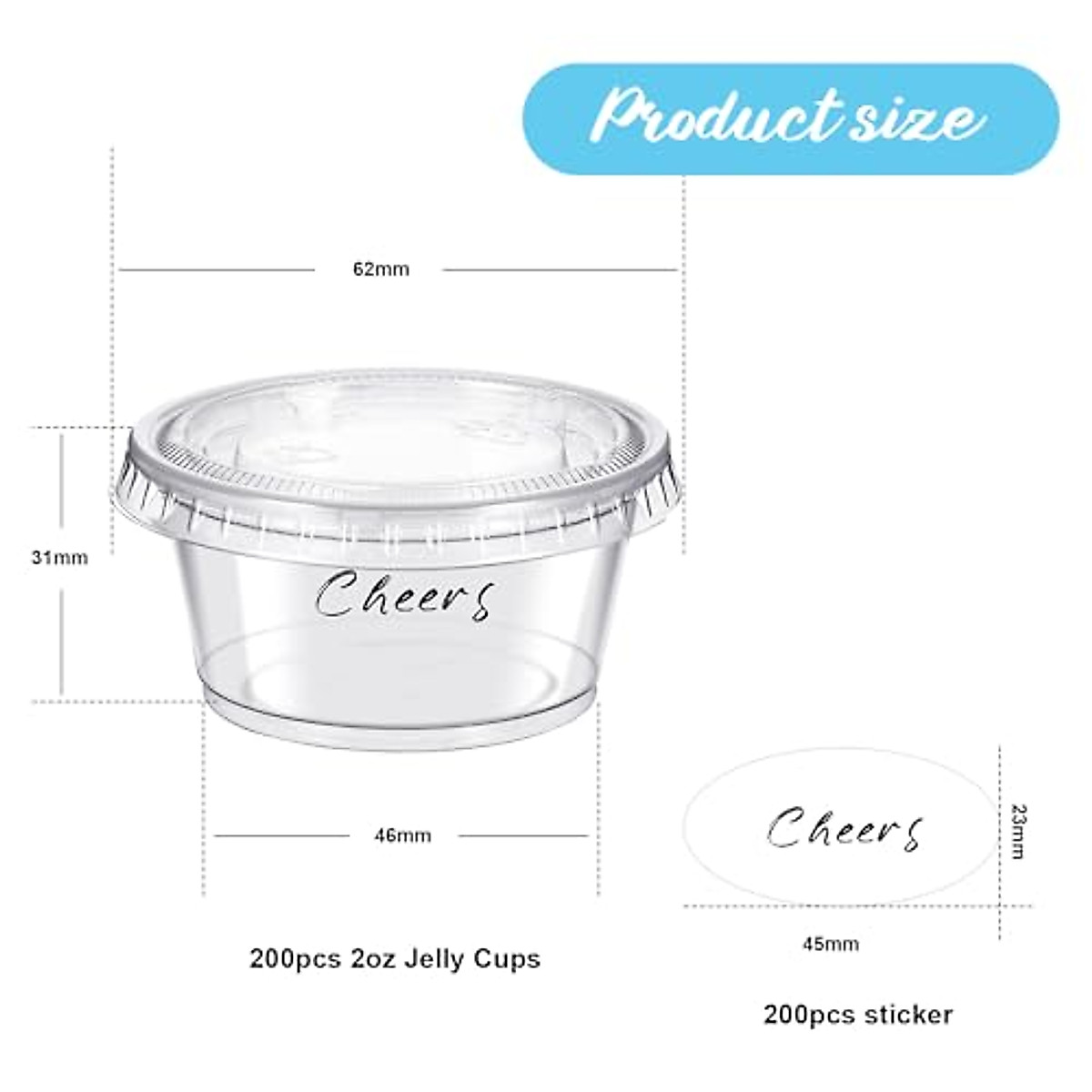 200 Pcs 2 oz Plastic Jelly Cup with Lids Small Containers and Stickers Syringes for Sauce, Bachelor Birthday Party(Cheers Bitches)