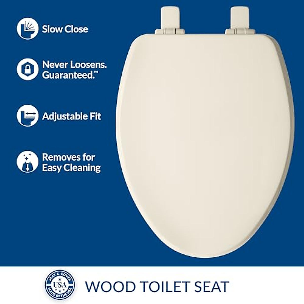 Bemis Ashland Modern Wood Toilet Seat with Decorative Edge, Slow Close, Secure Hinges, Elongated, Biscuit