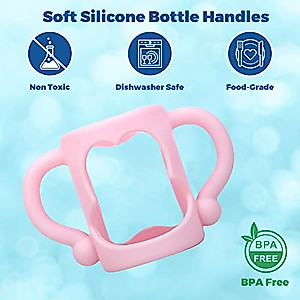 4Pack Bottle Handles for Dr Brown Narrow Baby Bottles, Baby Bottle Holder with Easy Grip Handles to Hold Their Own Bottle, Silicone Hands Free Bottle Feeder,
