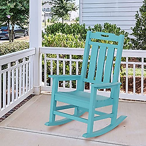 Presidential Rocking Chair HDPE Rocking Chair Fade-Resistant Porch Rocker Chair, All Weather Waterproof for Balcony/Beach/Pool,Blue