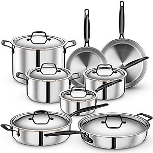 Legend 14 pc Copper Core Stainless Steel Pots & Pans Set | Pro Quality 5-Ply Clad Cookware | Professional Chef Grade Home Cooking, All Kitchen Induction & Oven Dishwasher Safe | PFOA, PTFE & PFOS Free