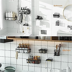 Veluckin Shower Caddy 6 Pack,Toilet Paper Holder,Soap Holder,Toothbrush Holder,No Drilling,13 in Large Capacity,Adhesive Shower Organizer for Bathroom Storage&Kitchen(Black)