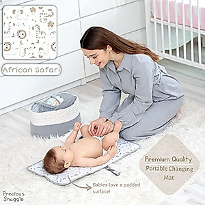 Precious Snuggle Portable Diaper Changing Pad | Waterproof Foldable Baby Changing Mat - Unisex Lightweight Changing Pad - Large Surface - Small & Compact | Double Wipeable Sides (African Safari)