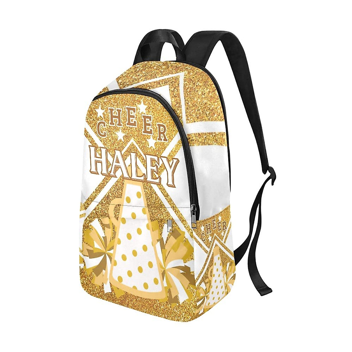 CUXWEOT Personalized Cheerleaders Cheer Gold Print Backpack with Name Custom Travel Daypack Bag for Man Woman Gifts
