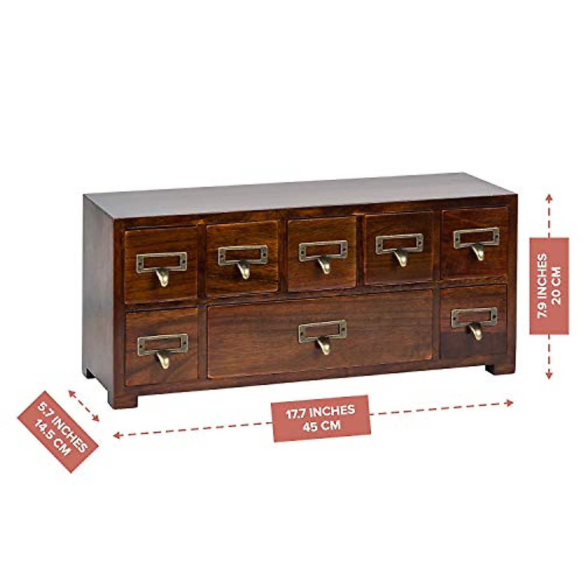 Label Holder Organizer Traditional Medicine Cabinet - Desktop Wide & Small Cabinet w/ 8 Drawers - Tabletop Apothecary Cabinet - Pre-Assembled Oriental Furniture - Vintage Card Catalog - Chest Drawer