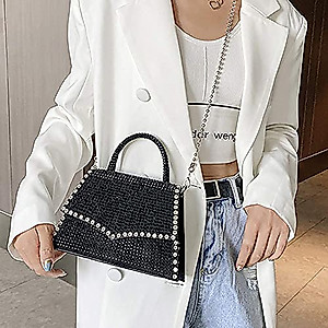 Glitter Rhinestone Crossbody Evening Bag - Fashion Crystal Top Handle Bags Cocktail Party Club Bling Clutch Purse for Women