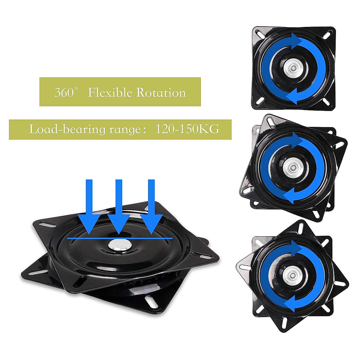 6" Square Swivel Replacement for Recliner Chair or Furniture - Ball Bearing Swivel A3 Steel Plate