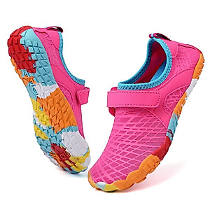 FANTURE Girls & Boys Water Shoes Lightweight Comfort Sole Easy Walking Athletic Slip on Aqua Sock(Toddler/Little Kid/Big Kid) U422WZ625.EL-Rose.Red-32