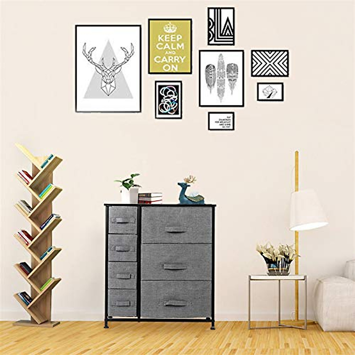 Kcelarec Drawer Dresser Storage Organizer 7-Drawer Closet Shelves, Sturdy Steel Frame Wood Top with Easy Pull Fabric Bins for Clothing, Blankets (Grey)