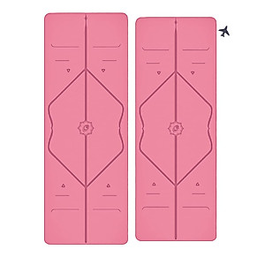 LIFORME Original Yoga Mat & Travel Mat Bundle Pack – Patented Alignment System, Eco-Friendly, Non-Slip Warrior-Grip, Made with Natural Rubber, Thick, Sweat Resistant, Comfortable - Pink/Pink