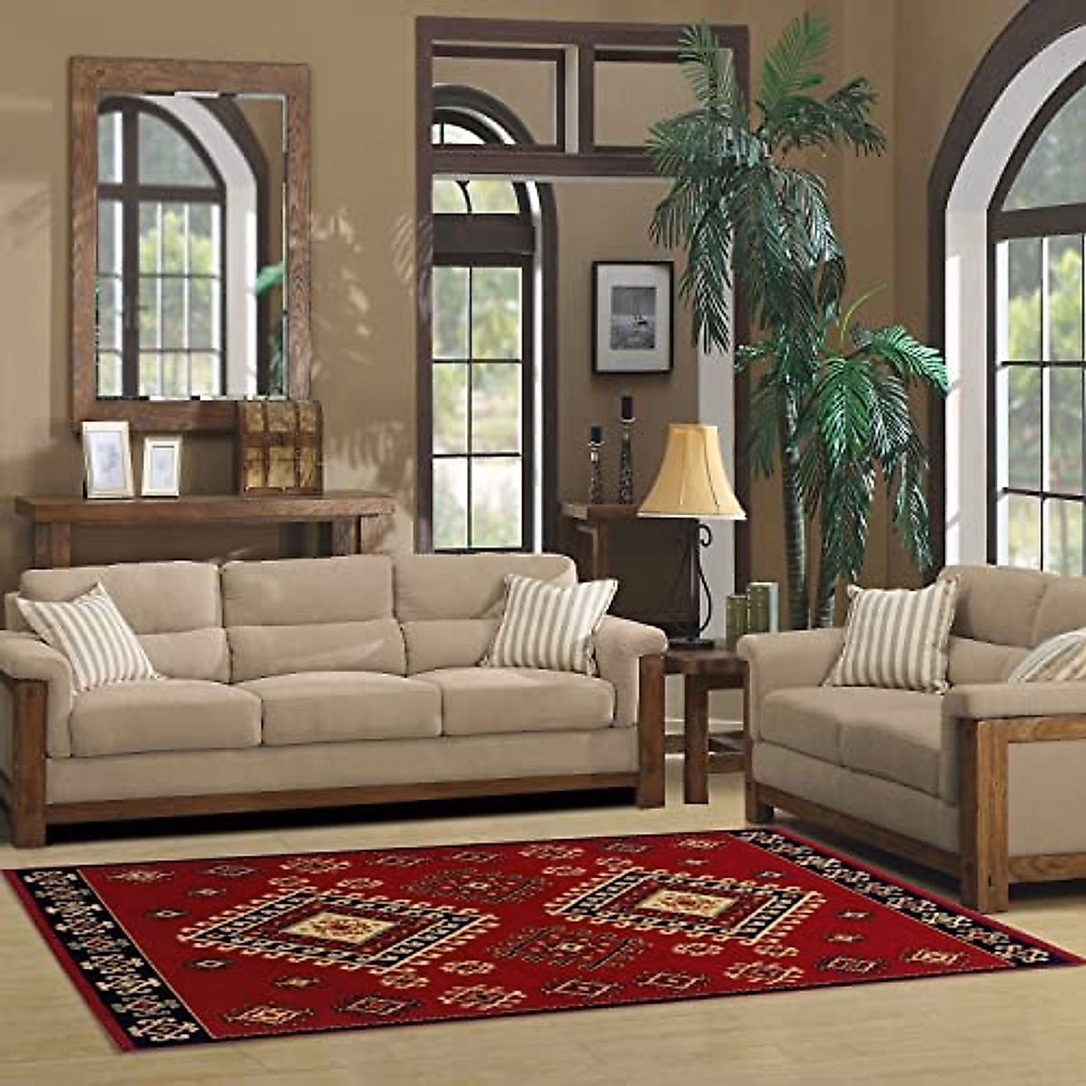 SUPERIOR Indoor Small Area Rug with Jute Backing, Bohemian Geometric Rugs for Home, Bedroom, Living Room, Kitchen, Entryway, Office, Southwestern Floor Decor, Santa Fe Collection, 4' x 6', Red