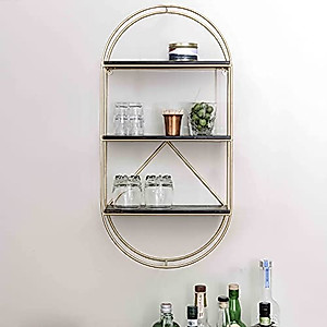 Main + Mesa Wood and Gold Oval Wall Shelf
