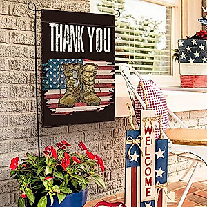 AVOIN colorlife Memorial Day Thank You Garden Flag 12x18 Inch Double Sided Outside, Military Soldiers Boots American Flag Patriotic Veteran Yard Outdoor Flag