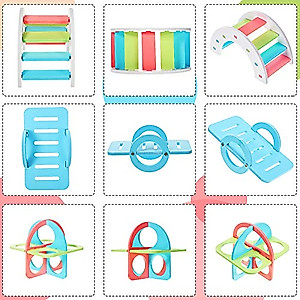 5 Pieces Hamster Toys Include Wooden Hamster House Guinea Pig Hideout Rainbow Bridge Hamster Seesaw Hamster Swing Hamster Exercise Circle Toy Suitable for Small Animals (Blue,6.3 x 3.93 x 5.5 Inch)
