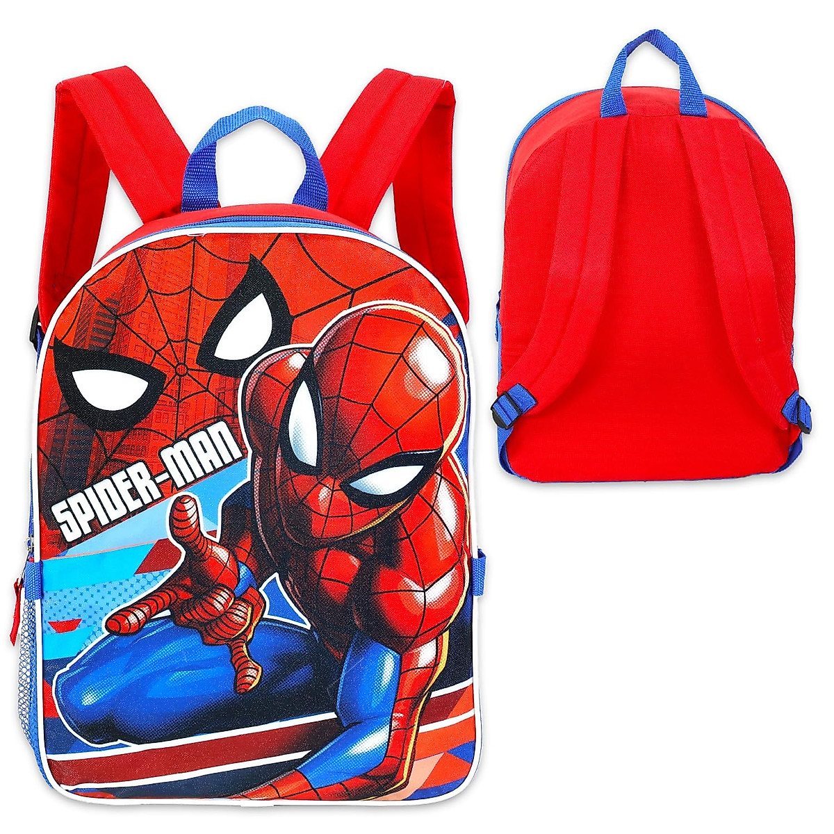 Marvel Spiderman Backpack With Lunch Box ~ 5 Pc Bundle With 15" Spiderman School Bag For Boys, Girls, Kids, Lunch Bag, Stickers, And More (Spiderman School Supplies)