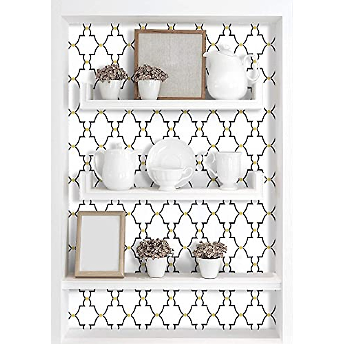 Timeet Black and White Trellis Wallpaper Peel and Stick Wallpaper 17.7"x78.7" Self Adhesive Removable Wallpaper Waterproof for Shelf Liner Drawer Room Wall Decor Film Vinyl Roll