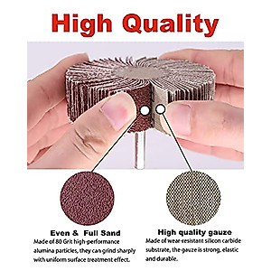 40 Pack 1/4" Abrasive Flap Wheel Sander Set, Rocaris 80 Grit Aluminum Oxide Flap Wheels Cone Shape Sanding Wheel