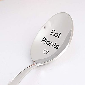 Gifts for Vegan | Veganuary Gift for Vegan Friend Family | Eat Plants Engraved Spoon Gift for Men Women | Vegetarian Hostess Gift | Inspiring Teens Gift for Him Her - 7 Inches Stainless Steel Spoon