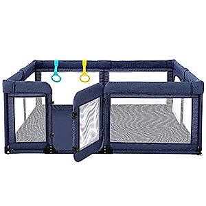 Baby Playpen with Swing Door for Adults, Play Pens for Babies 59 * 79in Large Play Yards, Baby Playpen for Toddler, Safety Kids Activity Center, Cholena Breathable Mesh Playpen, Navy Blue