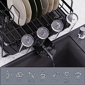 Runnatal Large Dish Drying Rack with Drainboard Set, Extendable Dish Rack, Utensil Holder, Cup Holder, Expandable Dish Drainer for Kitchen Counter