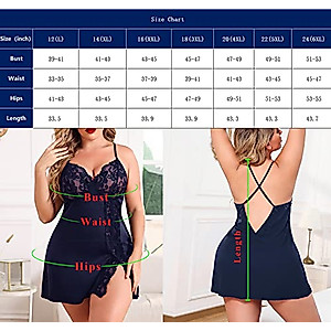 Avidlove Sexy Plus Size Lingerie For Women Lace Nightgown Satin Babydoll Sleepwear Sets Navy Blue 18W