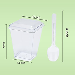 50Pack 5oz Square Dessert Cups with Lids and Spoons, Parfait Cups Clear Dessert Shooter Cups Appetizer Cups for Party with Pudding Fruit Ice Cream Cups