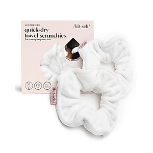 Kitsch Microfiber Hair Towel Scrunchies - Ultra Soft, Large, 2 pcs (White) - Ideal for Thick, Thin, Curly or Straight Hair - Fast Drying Magic - Perfect for Women and Girls - Machine Washable