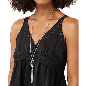 Lucky Brand Silver-Tone Mother-of-Pearl-Look Beaded Lariat Necklace