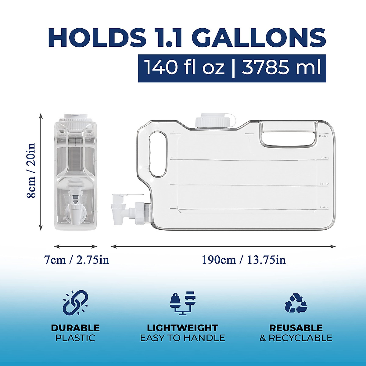 1.1 Gallon Refrigerator Water Dispensers Bottle with Faucet, Spigot & 58mm Screw Cap - BPA Free Plastic Leak-Proof | Slimline Mini Fridge Beverage Drink Dispenser for Parties (Clear)