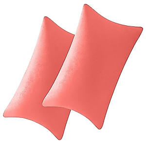 FULDGAENR Velvet Pillow Covers 12x20 Set of 2 for Couch Sofa, Coral Red Cozy Decorative Throw Pillow Covers Sham Lumbar 12 x 20 Inch Soft Solid Cushion Covers for Home Decor