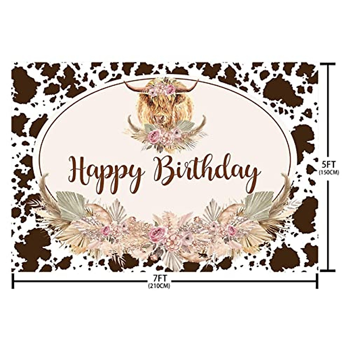 AIBIIN 7x5ft Highland Cows Birthday Backdrop for Boys Girls Cattle Birthday Photography Background Boho Floral Highland Farm Cow Party Decorations Banner Photo Studio Props